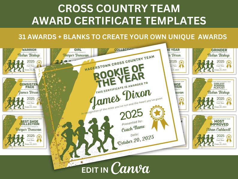 Cross Country Team Award Certificates for XC Banquet Awards for TRACK ...