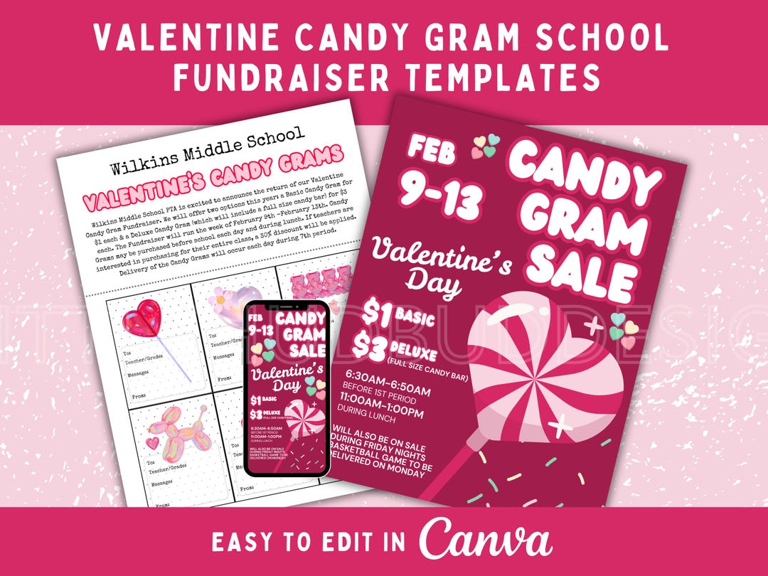 Editable Valentine Candy Gram PTO Winter Fundraiser Templates for PTA ...