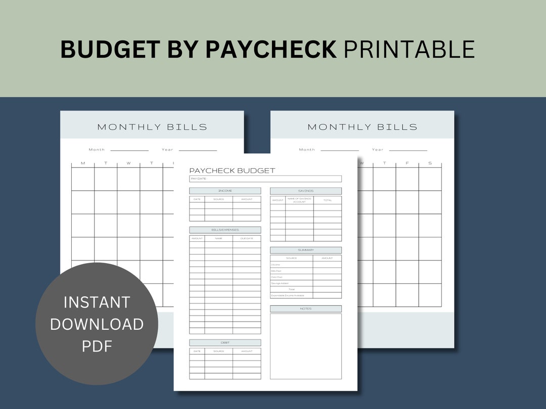 Paycheck Budget Printable, Budget by Paycheck PDF, Weekly Bi-weekly ...