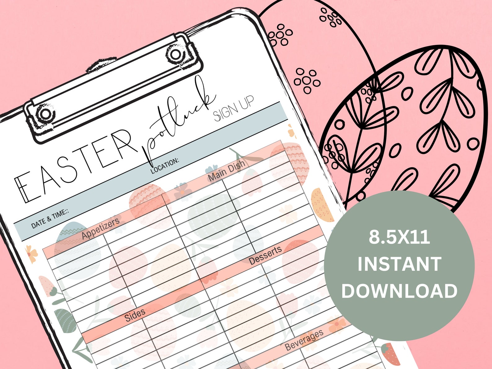 Printable Easter Potluck Sign up Sheet for Easter Meal Sign up Sheet ...