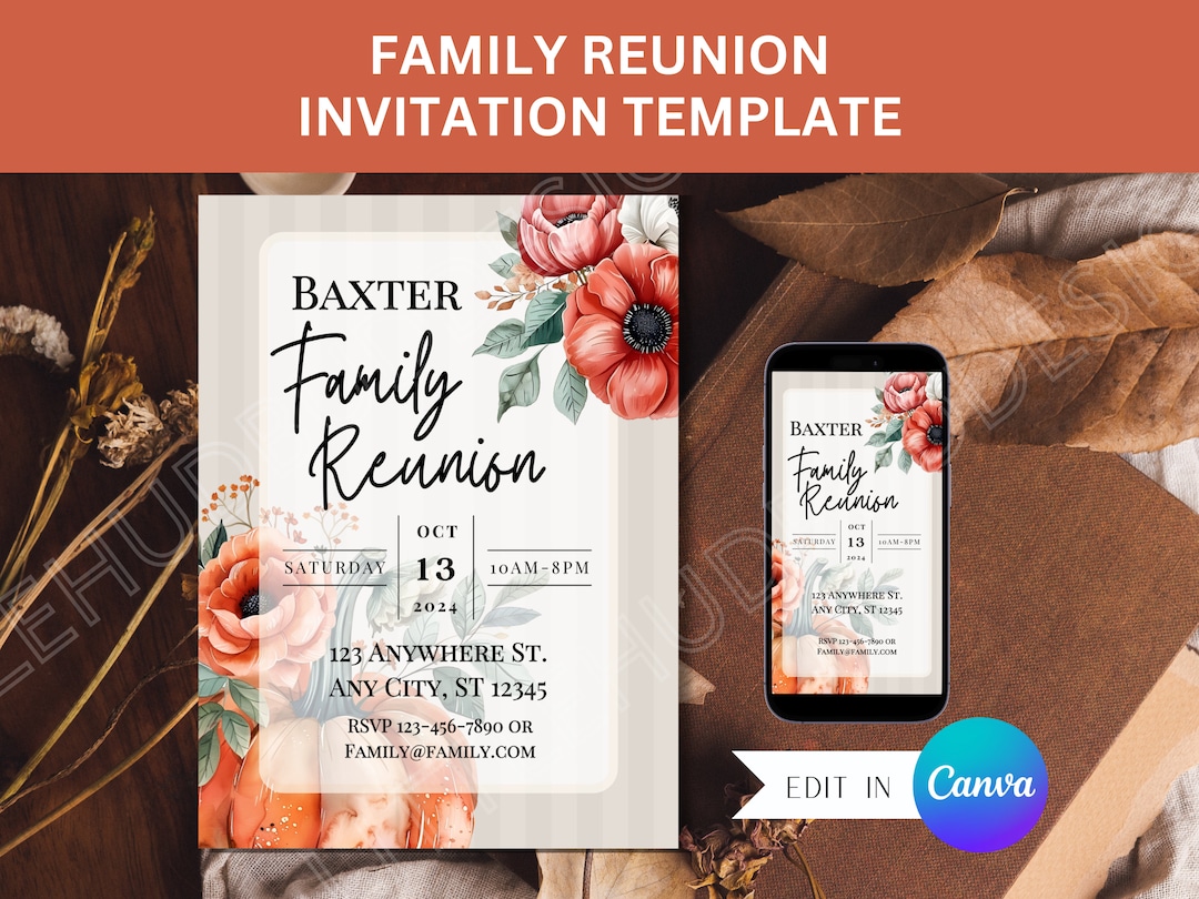 Fall Family Reunion Invitation Template Editable Family Reunion Invite ...