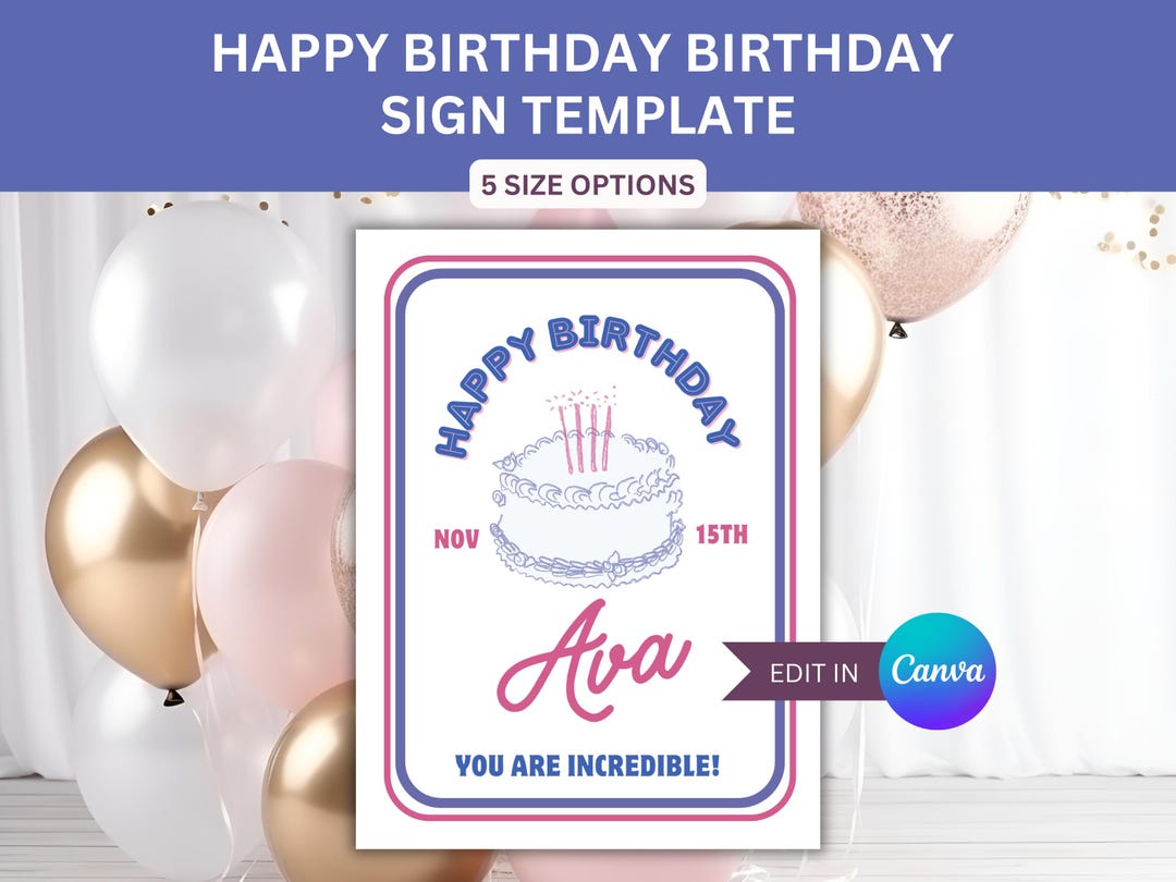 Editable Happy Birthday Sign Template for Teen Girl Birthday Sign for ...