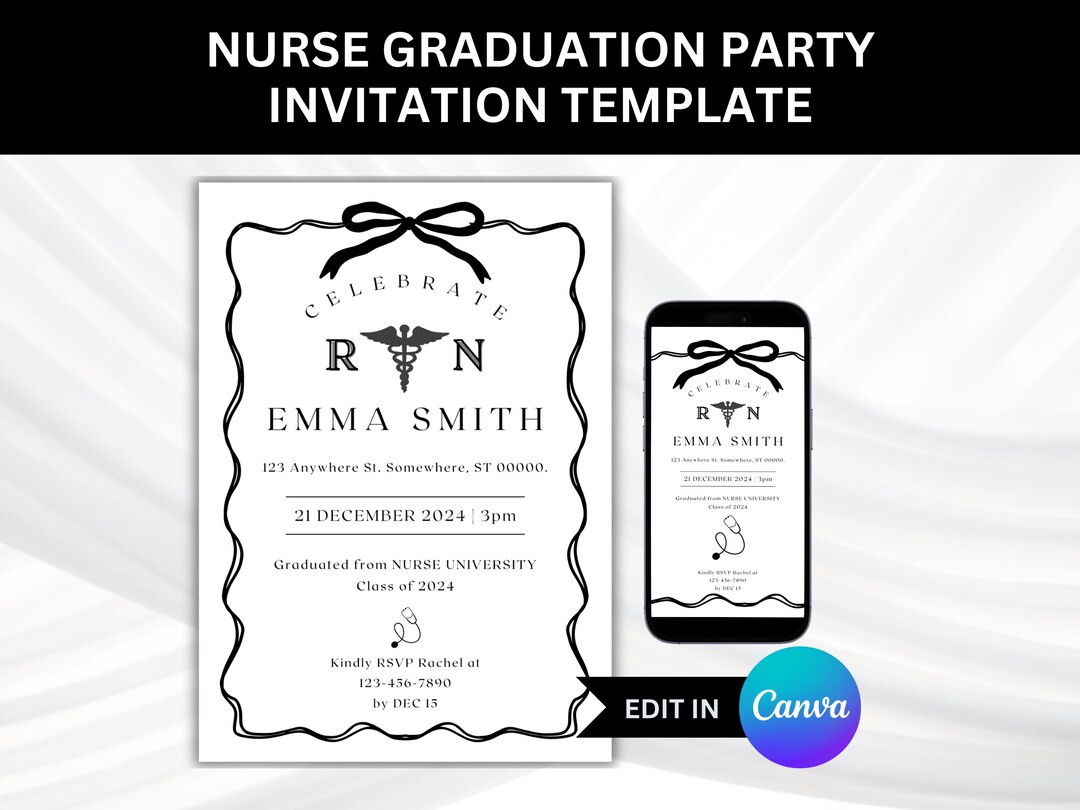 Editable Nurse Graduation Invite Template for Nursing School Graduation ...
