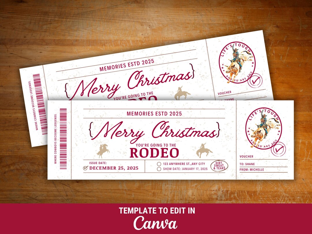 Editable Rodeo Christmas Voucher Template for Bull Riding Ticket ...