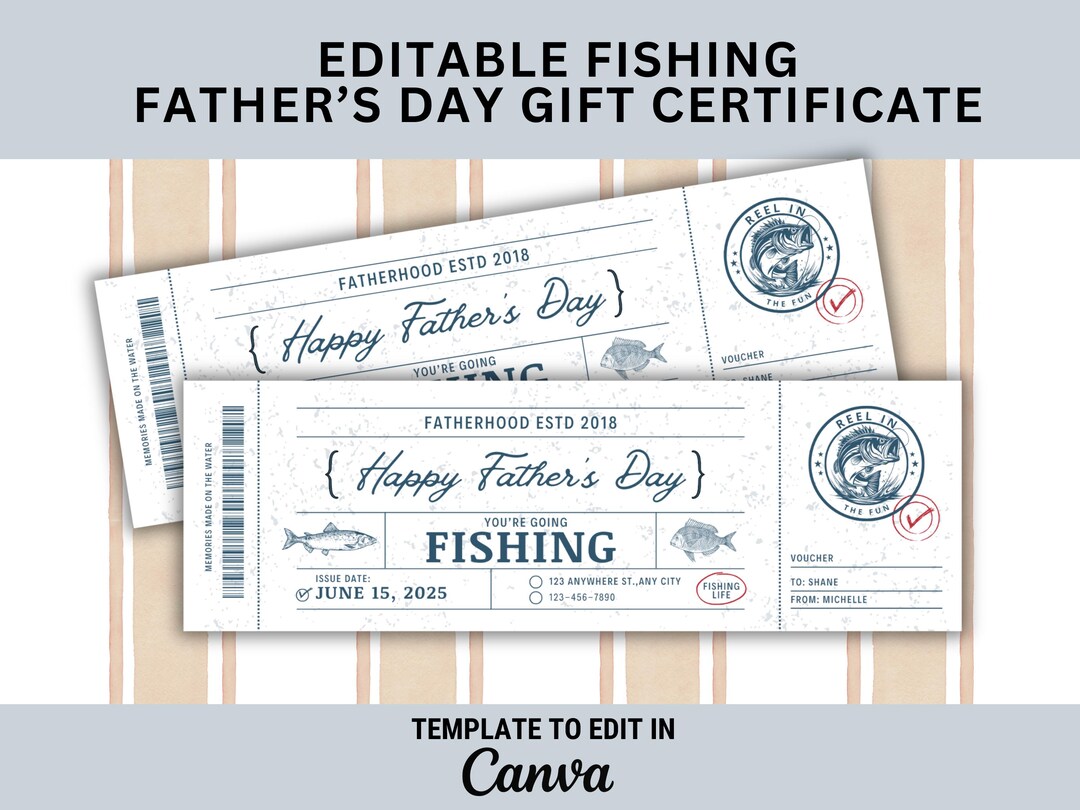 Fishing Gift Voucher Fathers Day Gift Printable Fishing Trip Voucher ...