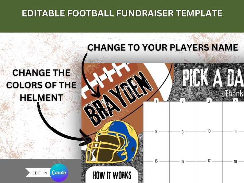 Editable Football Calendar Fundraiser for Football Pick a Date to ...
