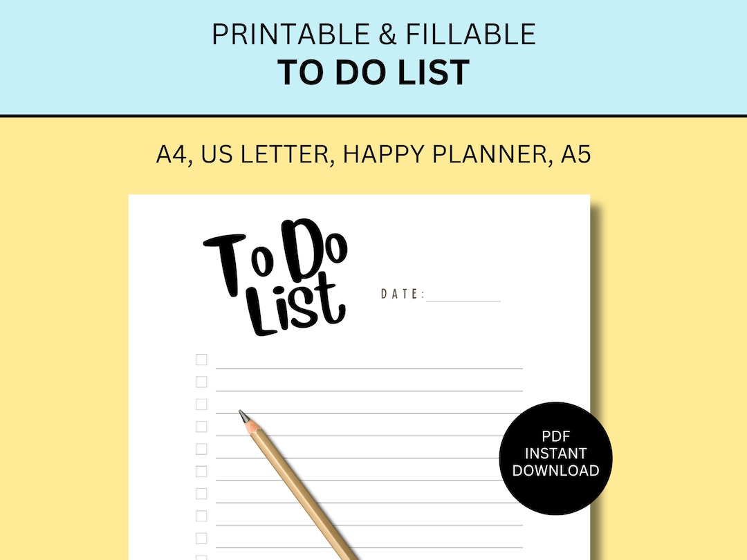 Printable and Fillable to Do List for Productivity Planner Printable ...