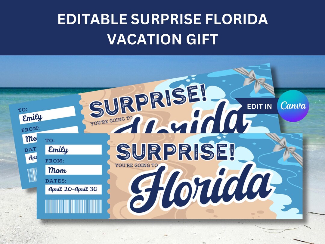 Editable Florida Ticket for Surprise Gift to Florida Boarding Pass Gift ...