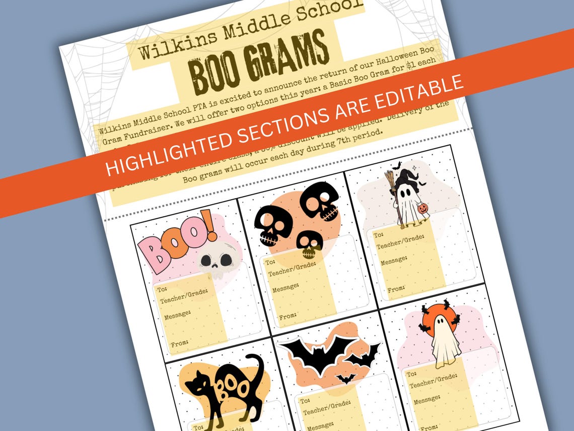 Editable Boo Gram PTO Fall Fundraiser Templates for PTA Autumn ...