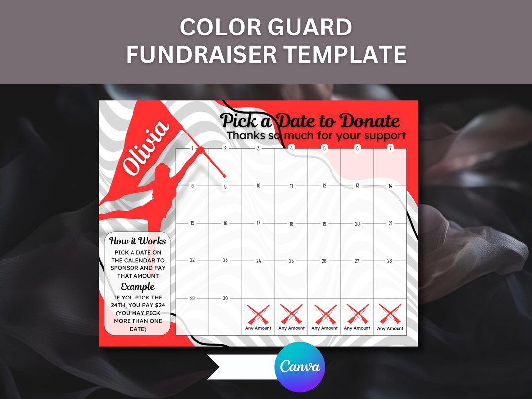 Editable Color Guard Calendar Fundraiser for Winter Guard Pick a Date ...