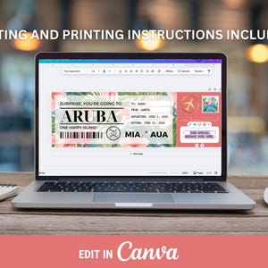 Printable Aruba Surprise Trip Ticket for Surprise Gift to Aruba Trip ...
