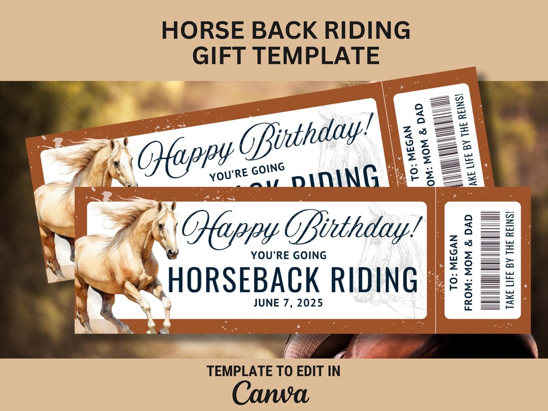 Editable Horseback Riding Birthday Gift Certificate for Horseback ...