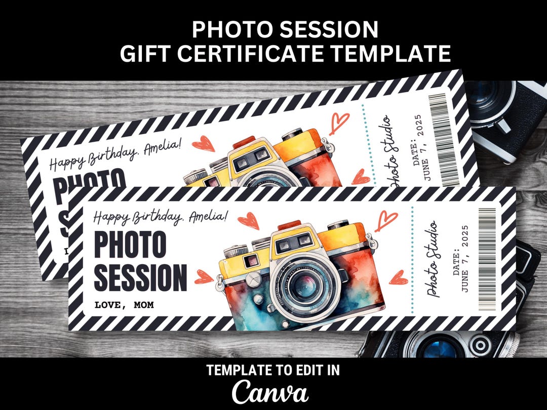Editable Photo Session Gift Certificate for Photo Shoot Voucher ...