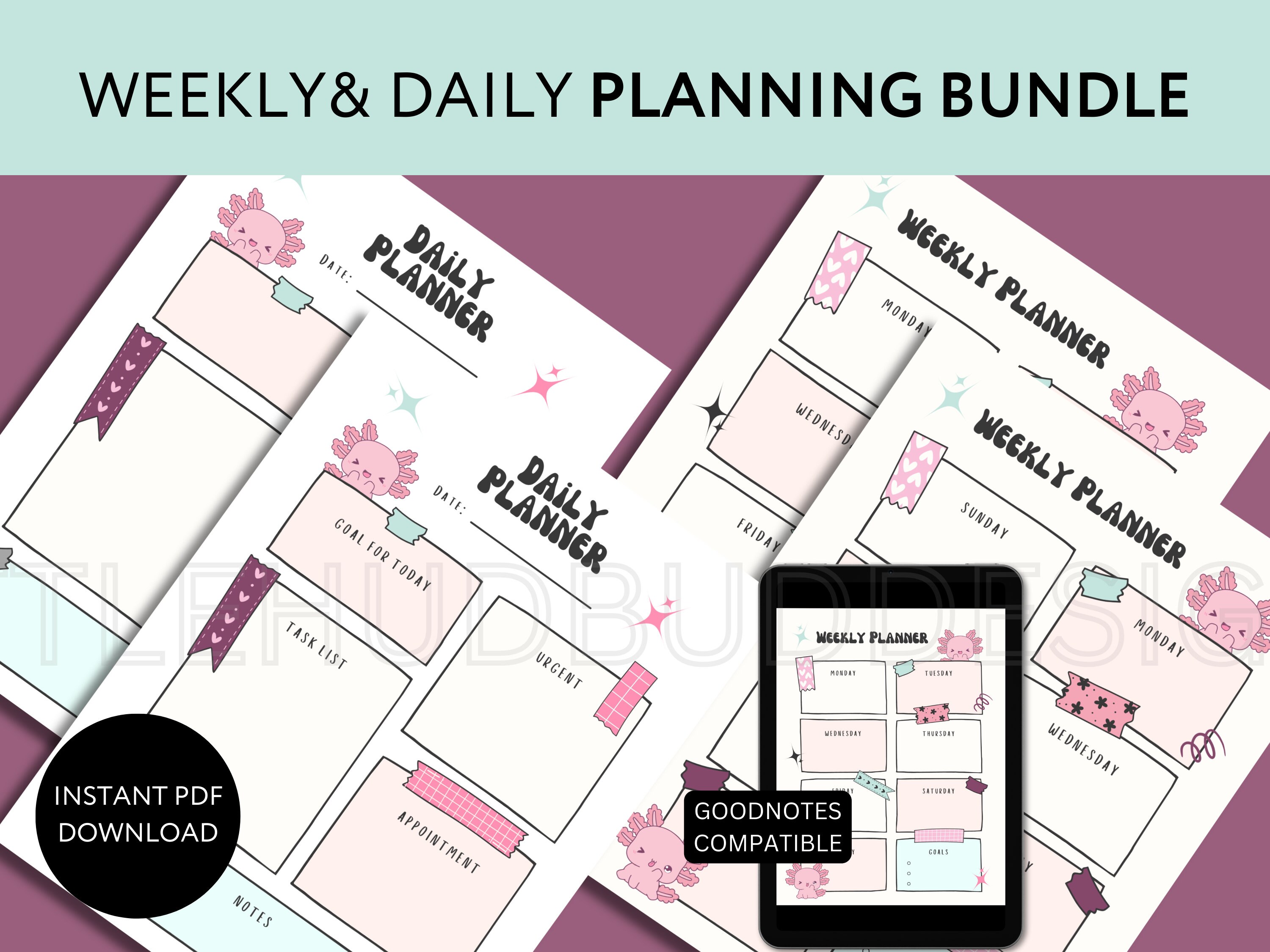 Digital Axolotl Themed Planner for Teen and Tweens Printable Planner ...