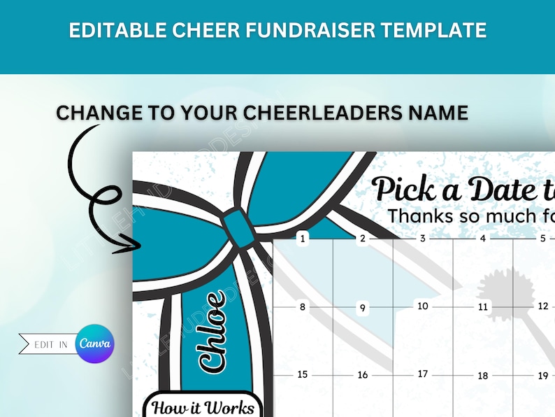 Editable Cheerleading Calendar Fundraiser for Cheer Pick a Date to ...