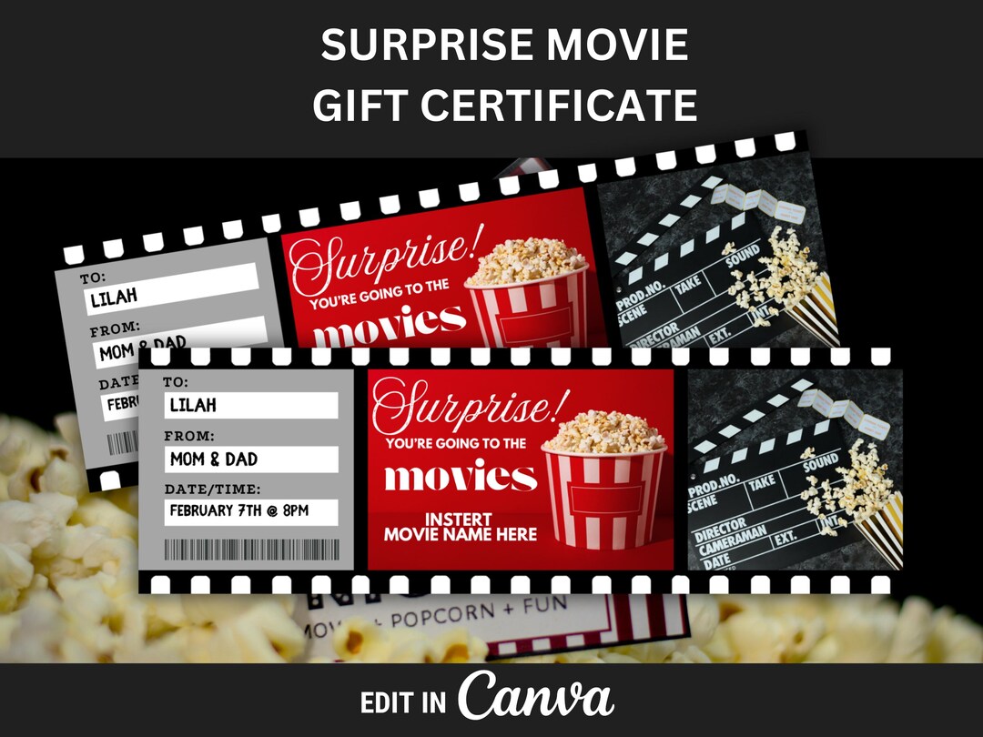 Printable Movie Ticket Gift for Surprise Movie Night Reveal Ticket for ...