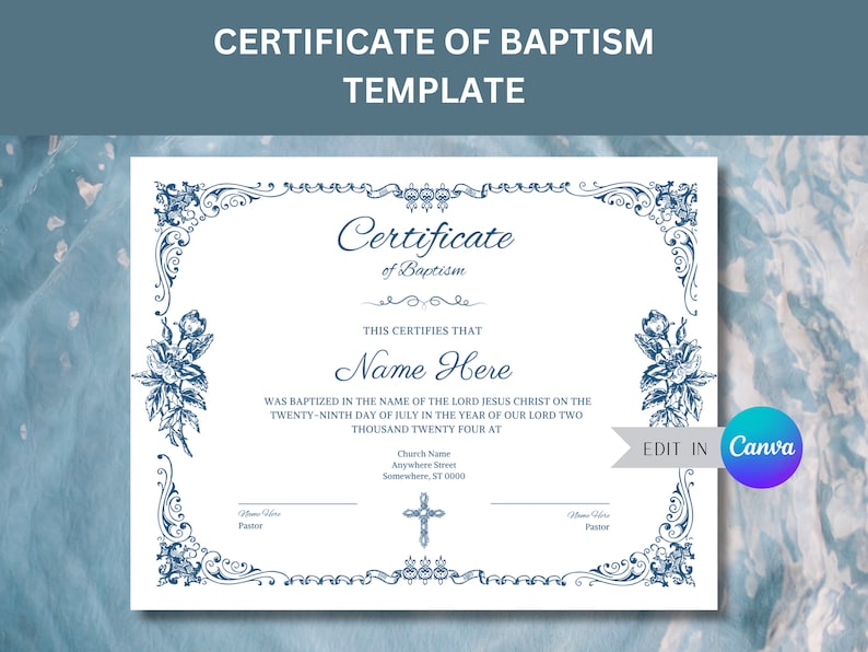 Editable Baptism Certificate Template for Certificate of Baptism Canva ...