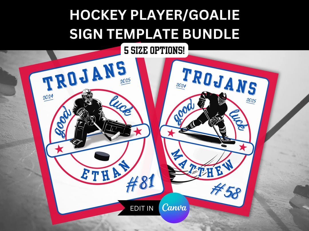 Hockey Player & Goalie Locker Sign Template Bundle for Travel Hockey ...
