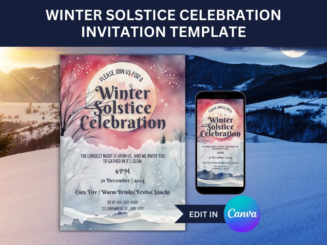Editable Winter Solstice Celebration Invite Template for Winter ...