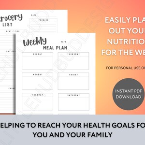 Grocery List and Weekly Meal Planner Printable Template for Weekly Menu ...