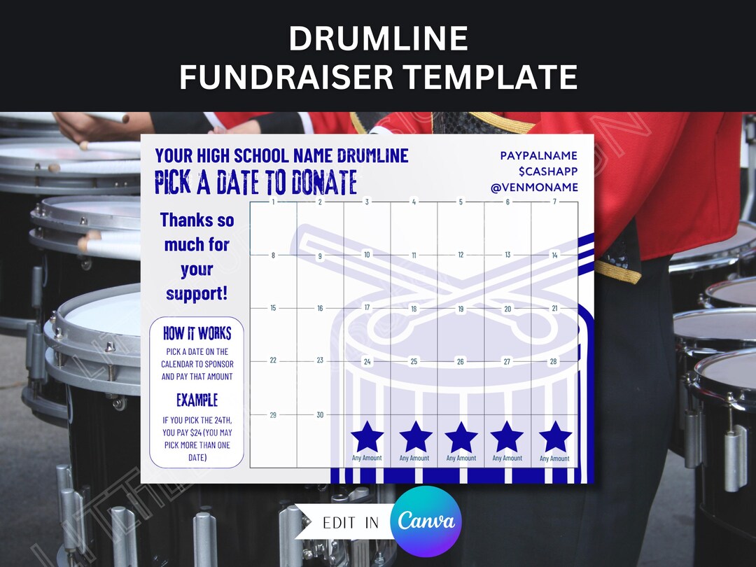 Editable DRUMLINE Calendar Fundraiser for Percussion Pick a Date to ...