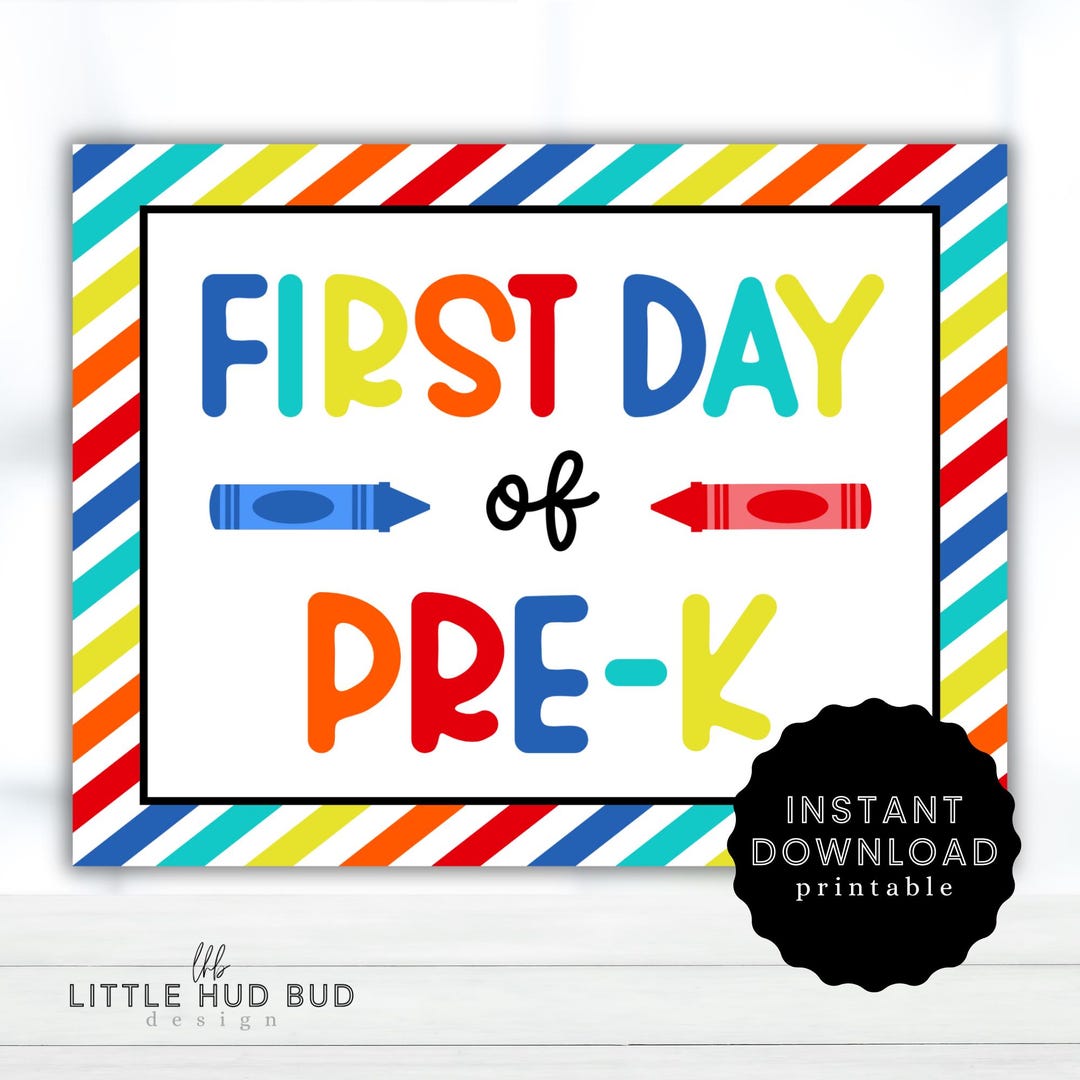 Printable First Day of Pre-k Sign for First Day of Preschool Instant ...