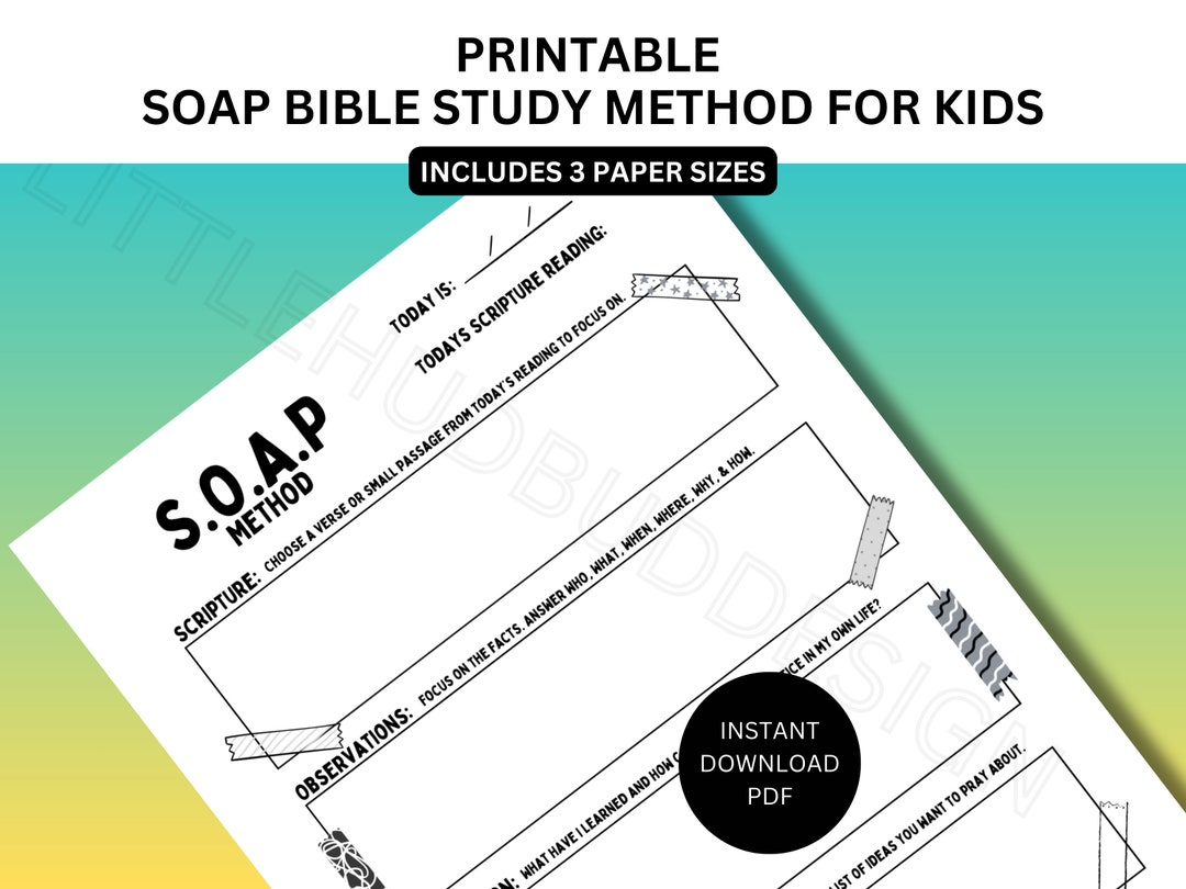 SOAP Bible Study Worksheet for Kids Bible Study SOAP Method Bible Study ...