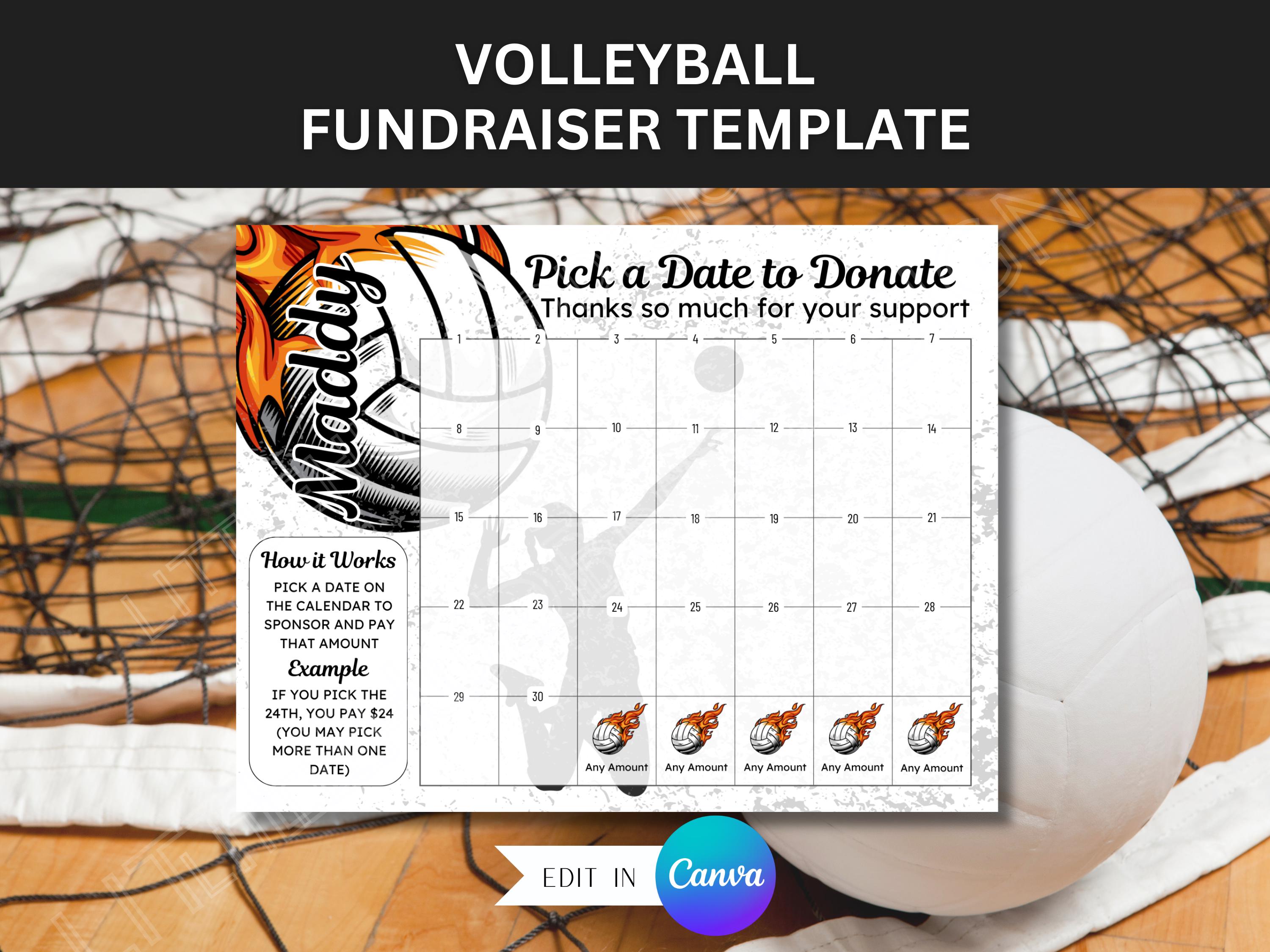 Editable Volleyball Calendar Fundraiser for Volleyball Pick a Date to ...