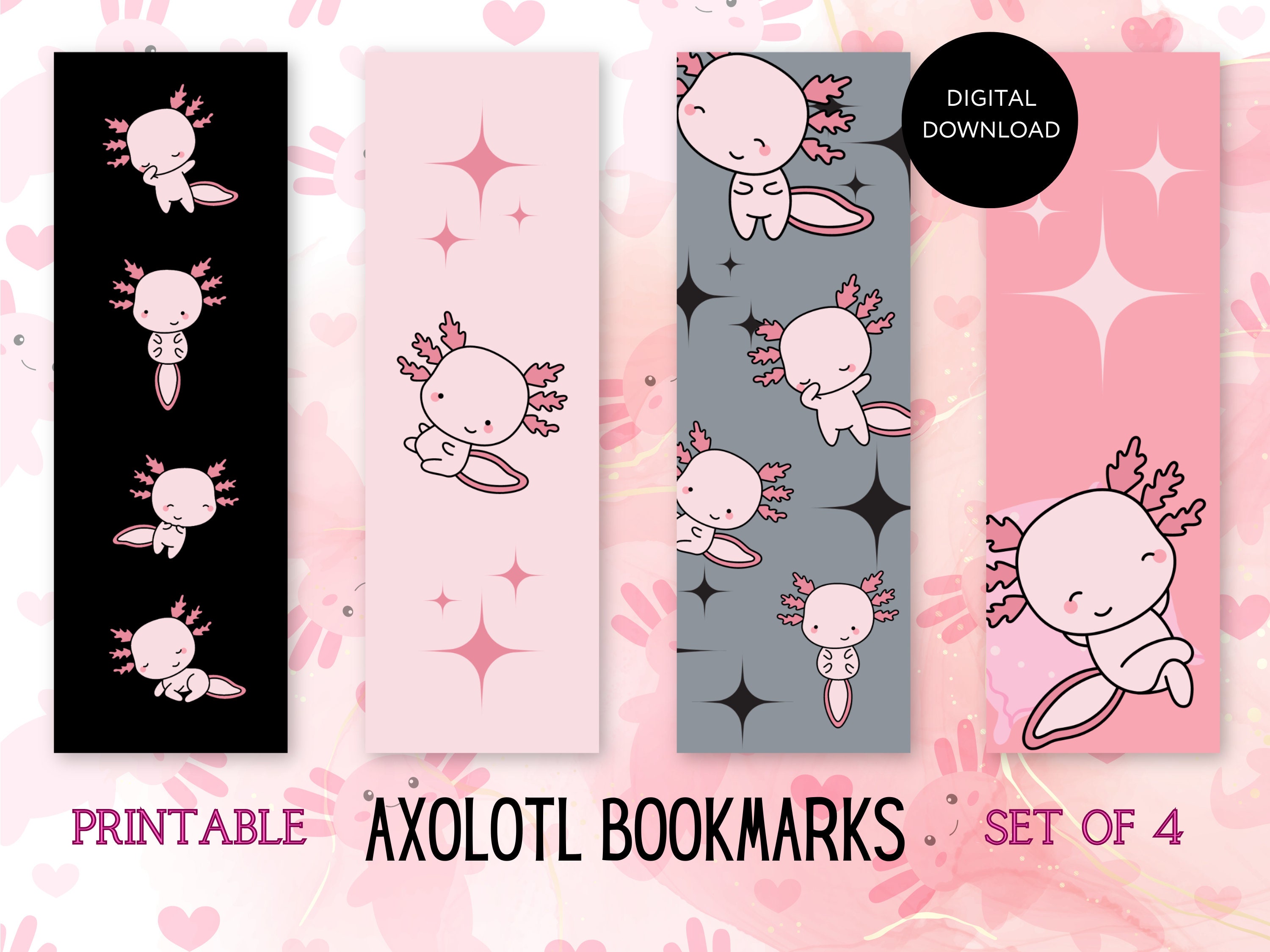 Printable Bookmarks for Kids Cute Axolotl Printable Bookmarks for Girls ...