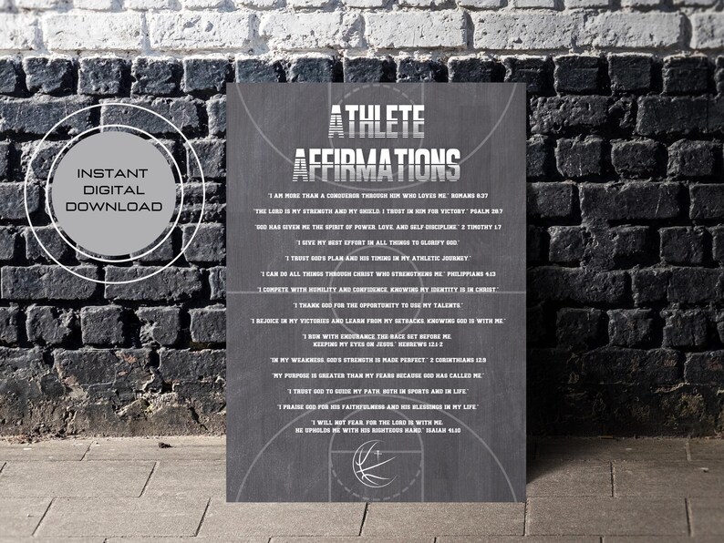 Christian Basketball Affirmation Poster for Basketball Player Senior ...