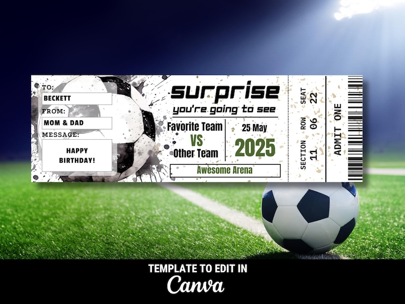 Editable Soccer Game Ticket Template for Gift Ticket to Soccer Game ...