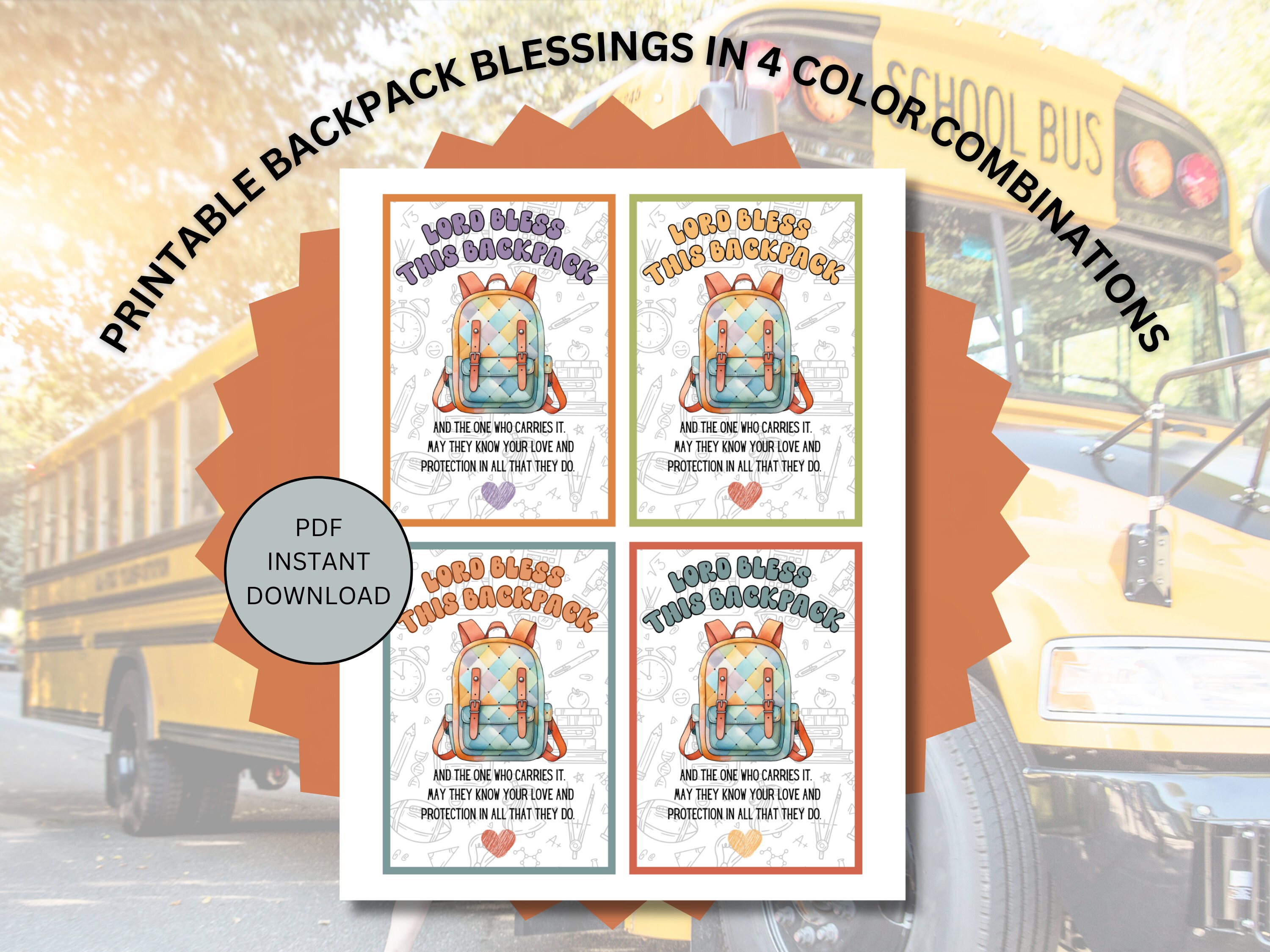 Backpack Blessing Printable Cards for Backpacks Prayer Tags Lord Bless ...