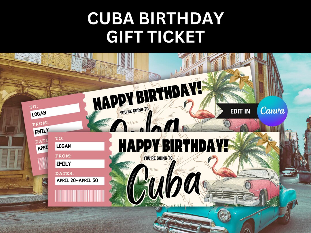 Cuba Trip Ticket Birthday Gift to Havana Cuba Gift Certificate for ...