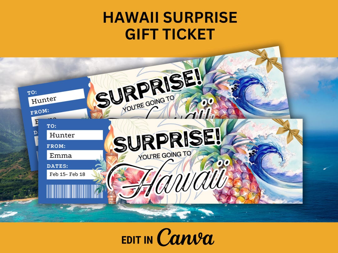 Hawaii Surprise Trip Ticket for Hawaii Boarding Pass for Gift for ...