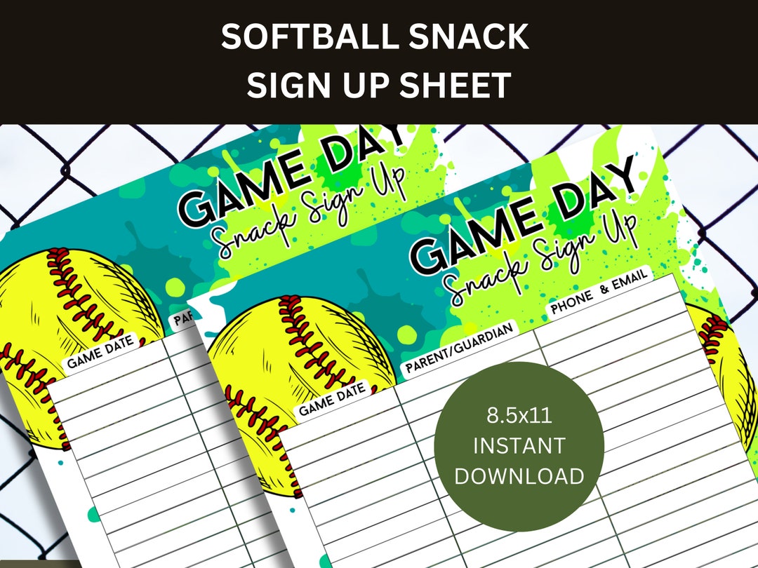 Softball Snack Schedule Softball Snack Sign up Sheet Printable Softball ...