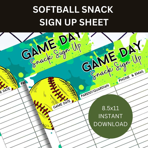 Softball Snack Sign up Sheet - Etsy