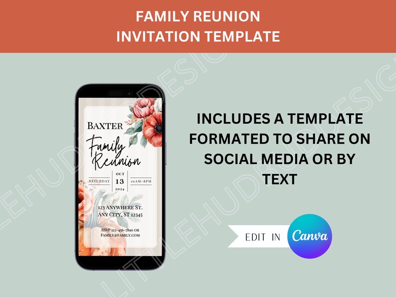 Fall Family Reunion Invitation Template Editable Family Reunion Invite ...