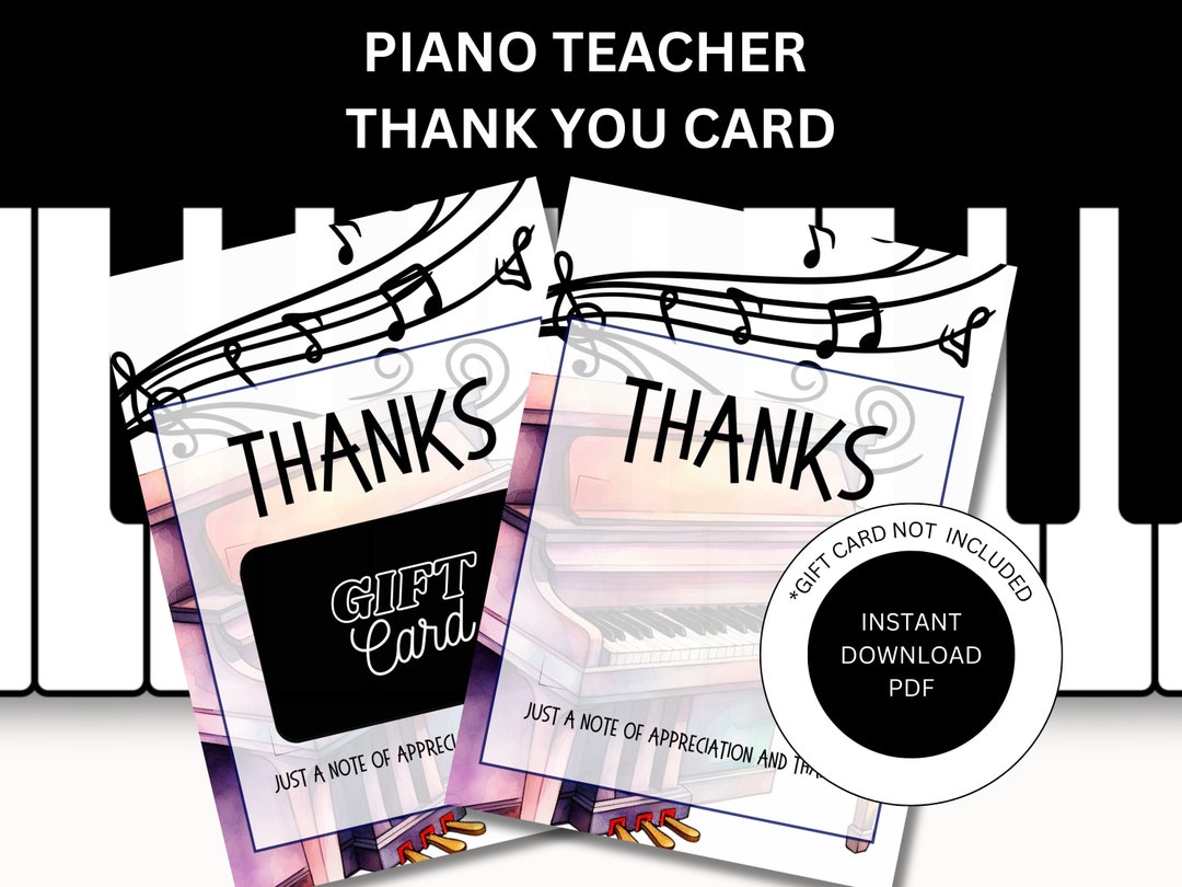 Piano Teacher Thank You Card for Music Teacher Thank You Gift Card ...