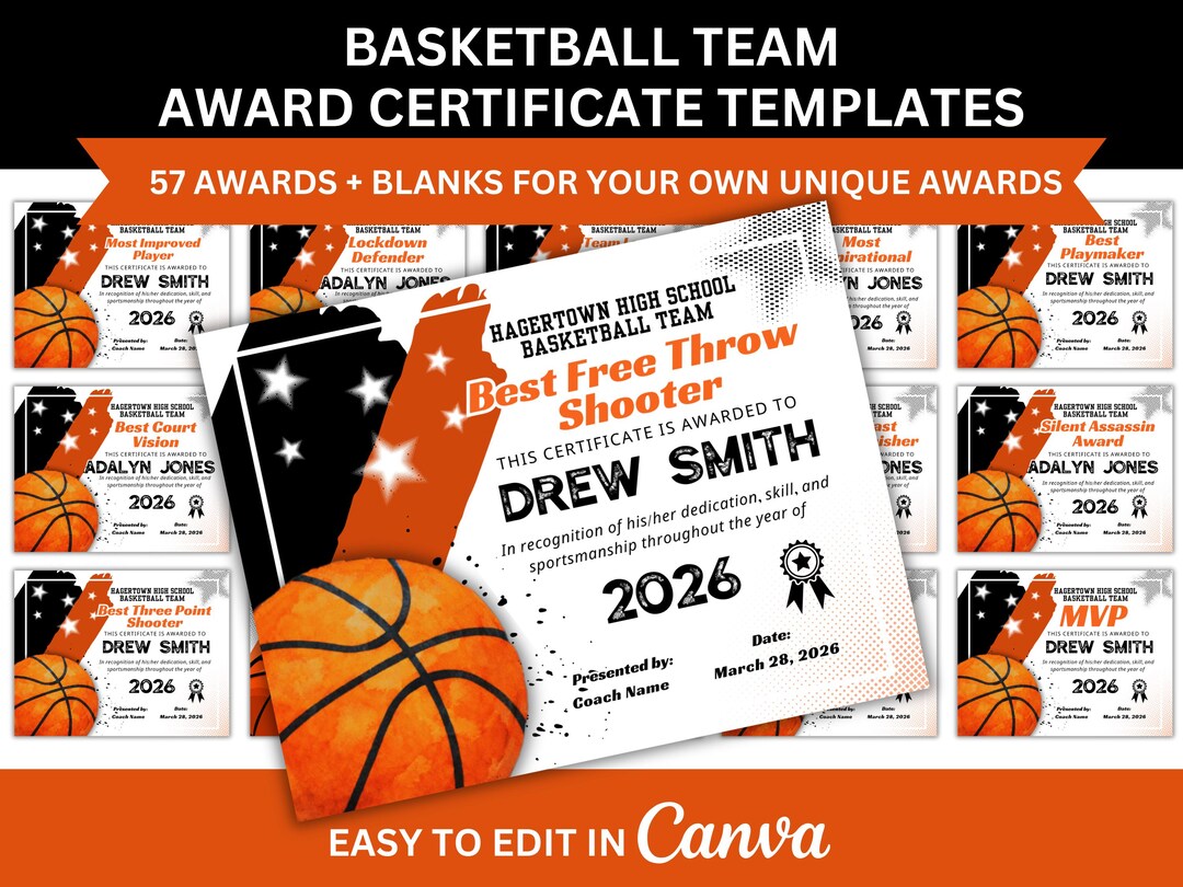 BASKETBALL TEAM AWARD Certificates for Basketball Banquet Awards for ...