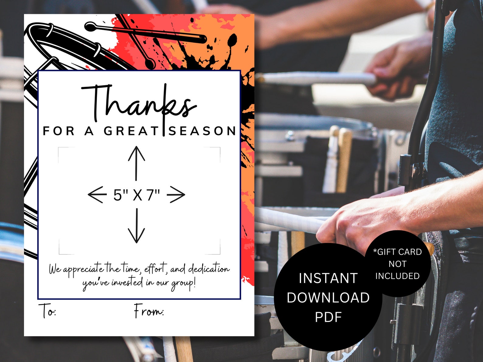 Drumline Thank You Card Band Director Gift Drum Major Appreciation Gift ...