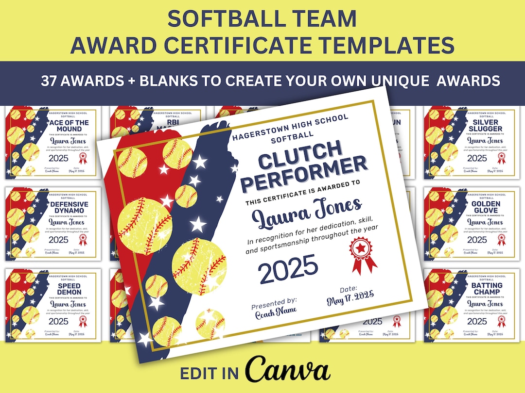 SOFTBALL TEAM AWARD Certificates for Softball Banquet Awards for ...