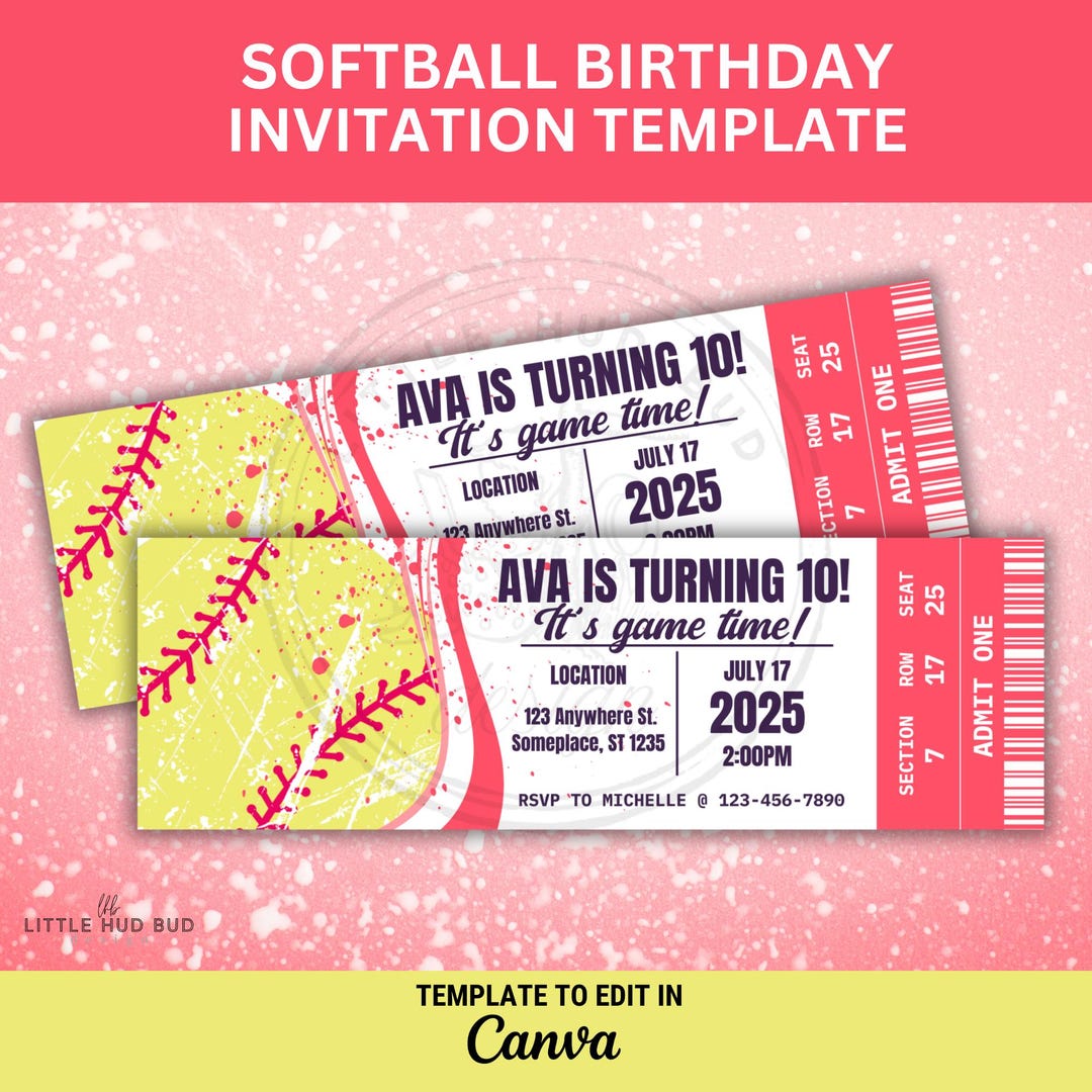 Softball Birthday Party Invitation Ticket Template for Party Invitation ...