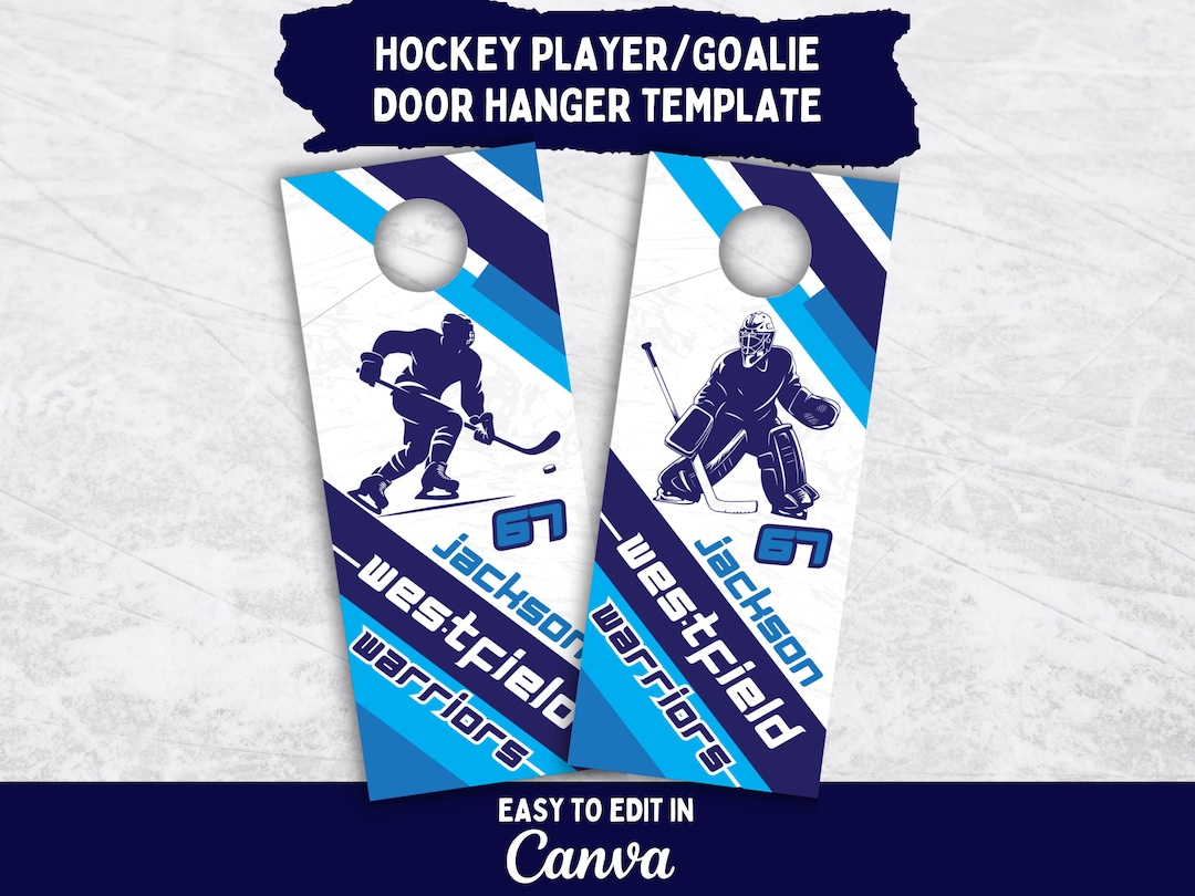 Hockey Player & Goalie Door Hanger for Hockey Tournament Editable Hotel ...