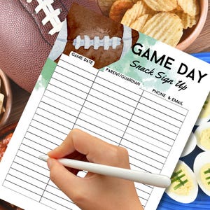 Football Snack Schedule Football Snack Sign up Sheet Printable Football ...