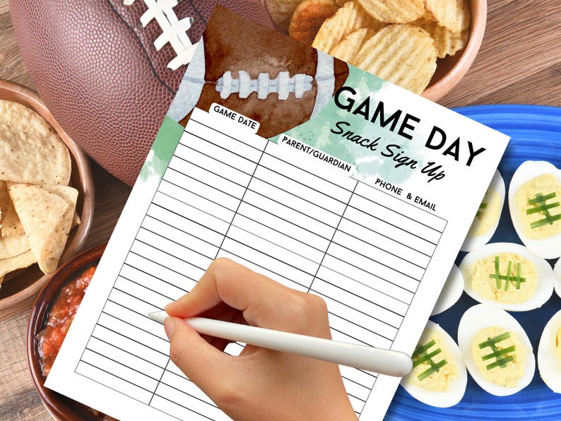 Football Snack Schedule Football Snack Sign up Sheet Printable Football ...