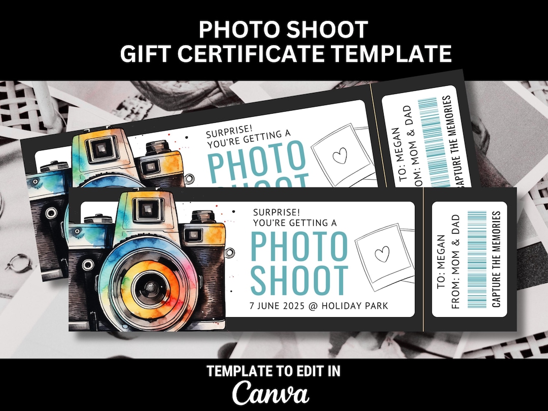 Editable Photo Shoot Gift Certificate for Photo Session Ticket Template ...