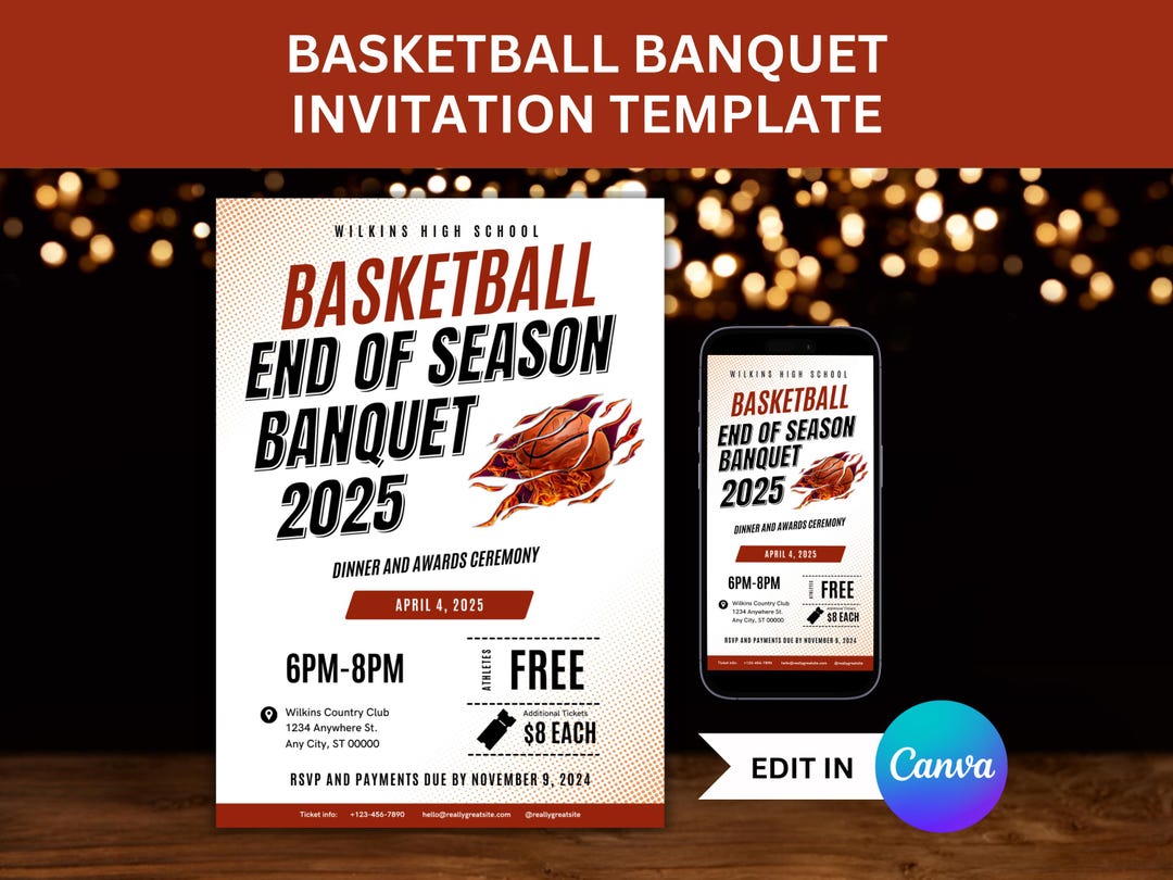 Basketball End of Season Banquet Invitation for Basketball Award ...