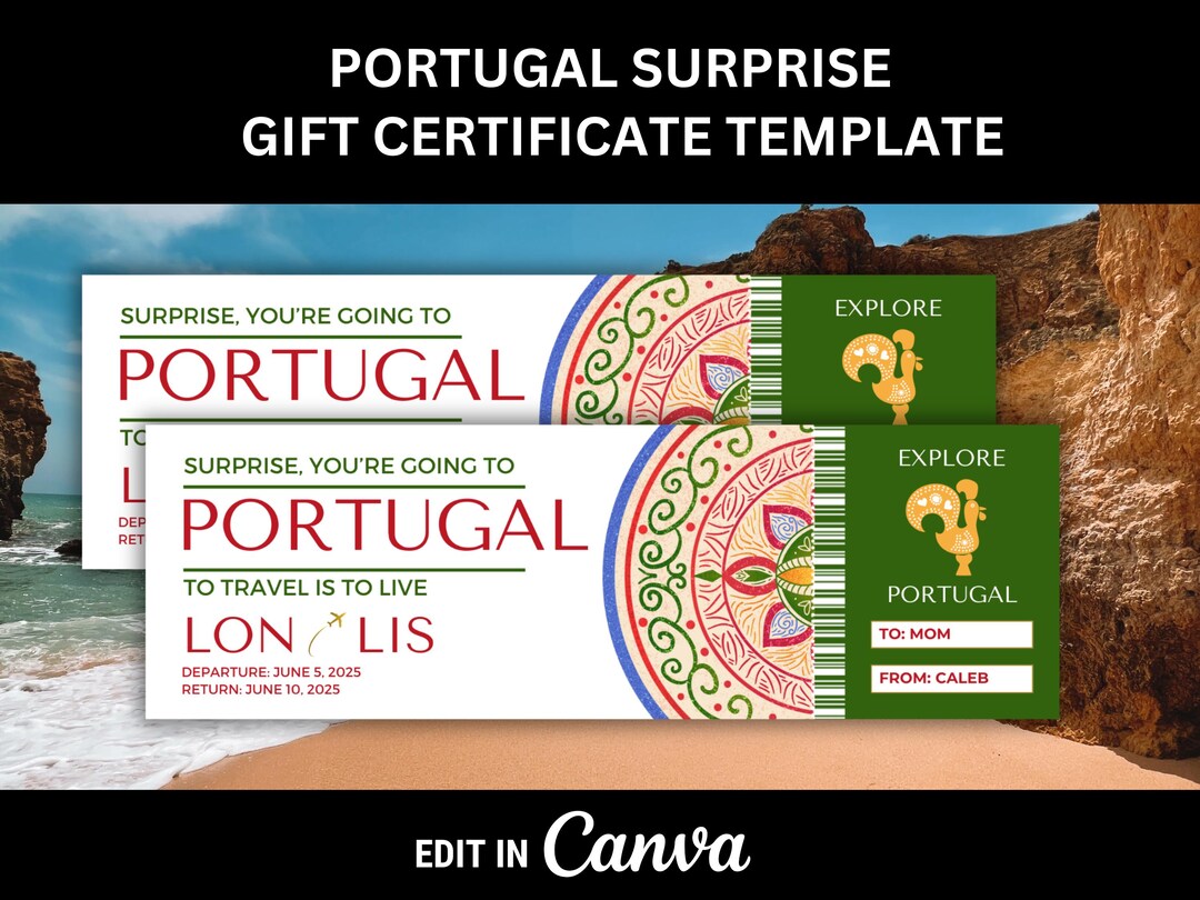PORTUGAL Surprise Trip Gift Ticket for Surprise Gift to Portugal ...