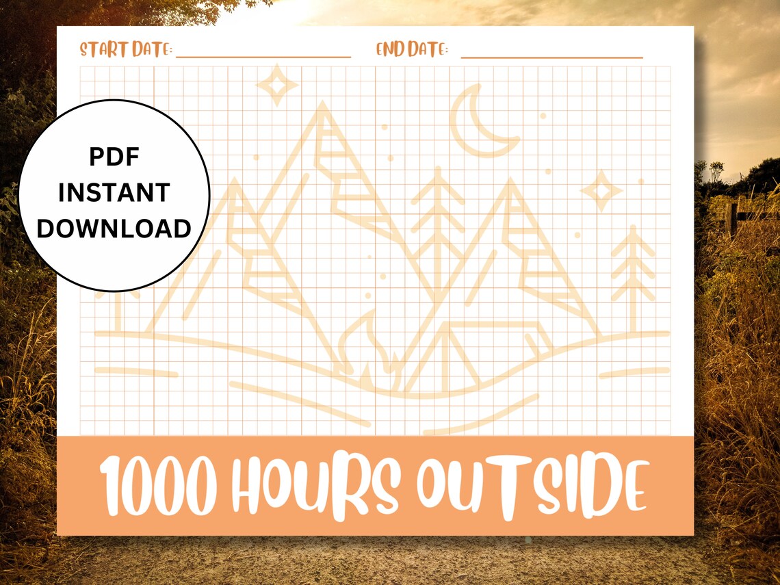 1000 Hours Outside Tracker Habit Tracker Outdoor Activity Log Outdoor ...