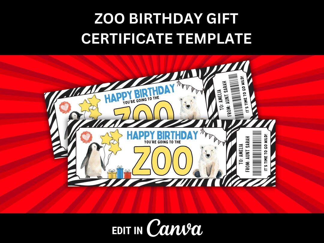 Printable Zoo Ticket for Kids Birthday Gift Zoo Trip to the Zoo Gift ...
